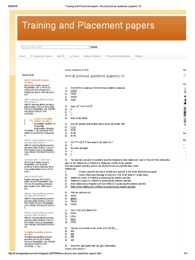 Amcat Training and Placement Papers - Amcat Previous Questions (Papers ...