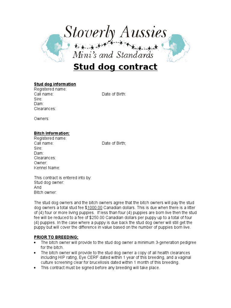 Stud Dog Contract | PDF | Dog Breeding | Horse Breeding