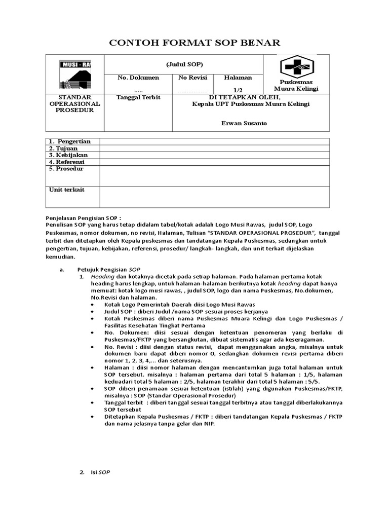 Contoh Format SOP Puskesmas | PDF