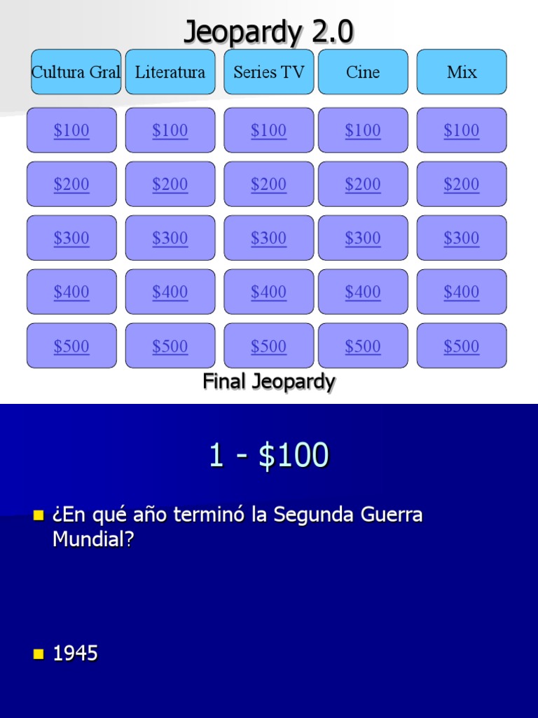 Jeopardy Cultural Template | PDF | Amigos | Entretenimiento (general)