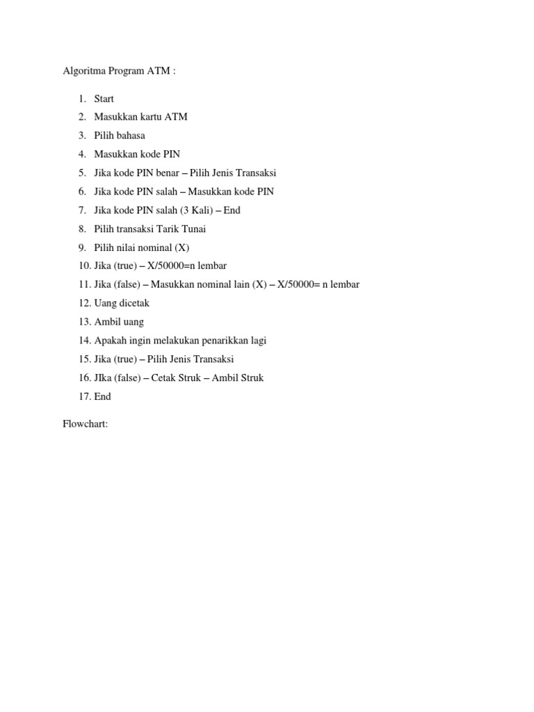 Algoritma Program ATM | PDF