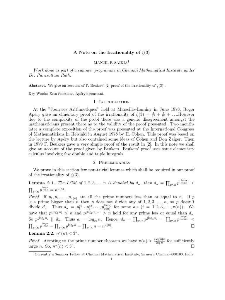 Zeta 3 PDF | PDF | Prime Number | Mathematical Proof