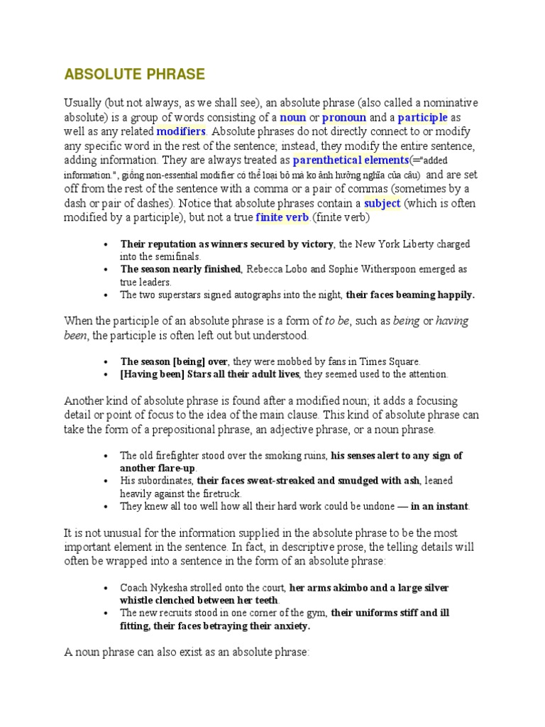 Absolute Phrase | PDF | Subject (Grammar) | Clause