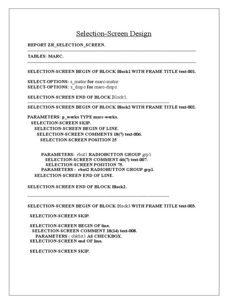 Selection Screen Design | PDF | Computers