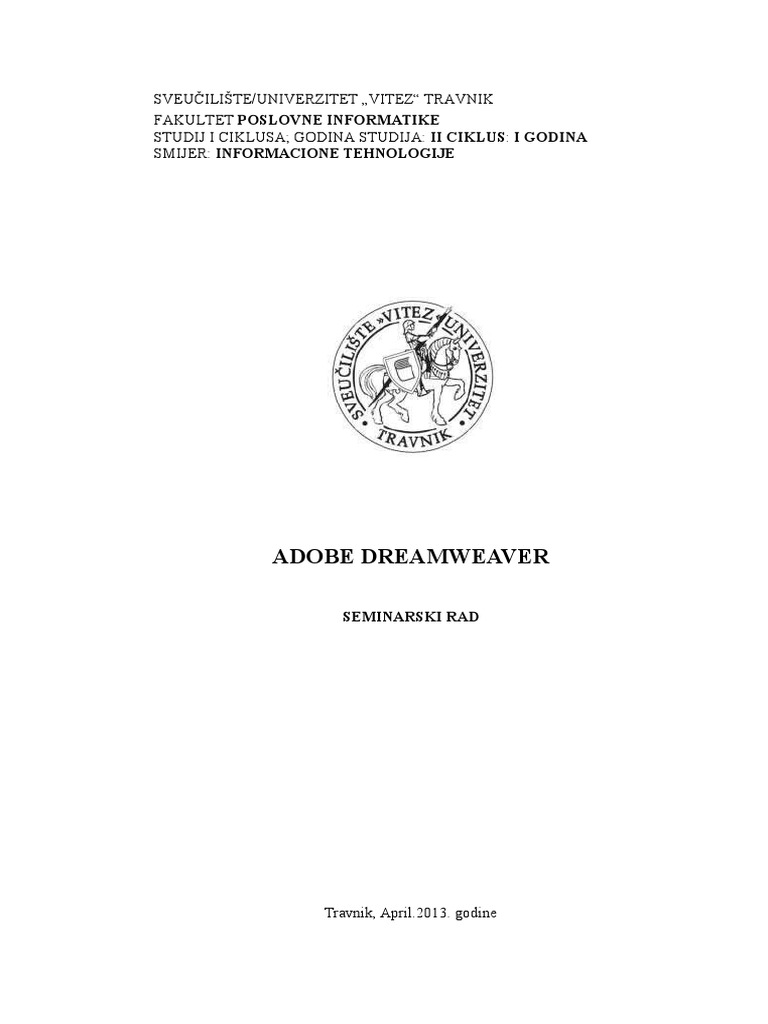 Seminarski Rad Digitalni Mediji Davor Damjanovic Dreamweaver | PDF
