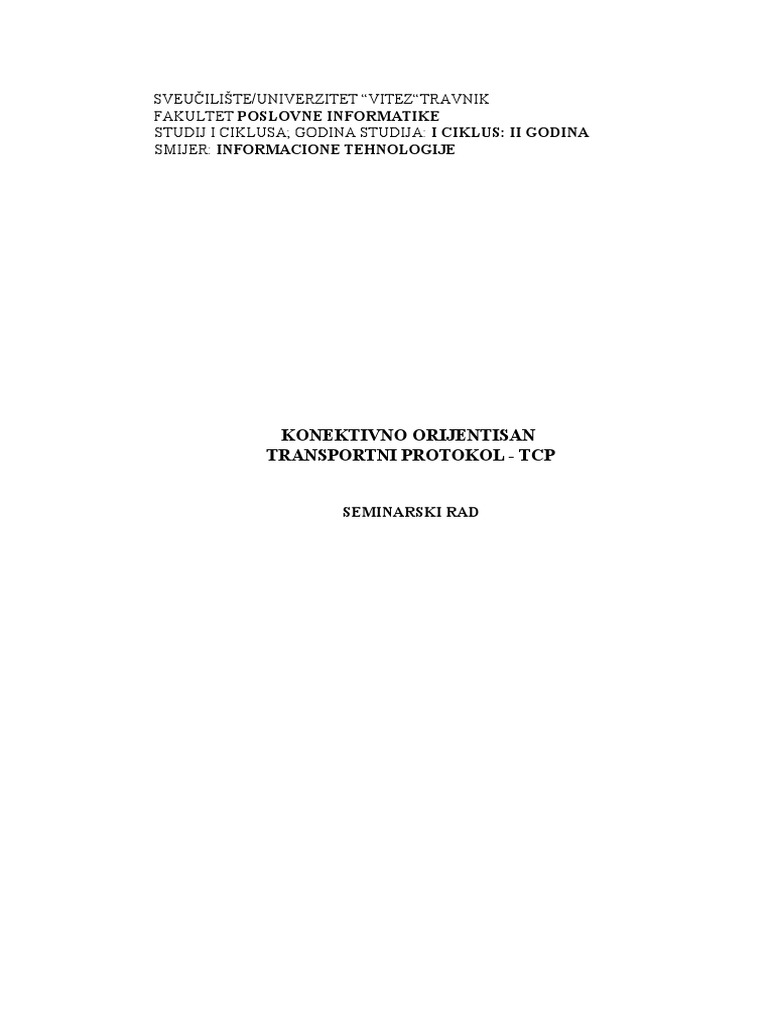 Seminarski Rad Davor Damjanovic Racunarske Mreze TCP | PDF