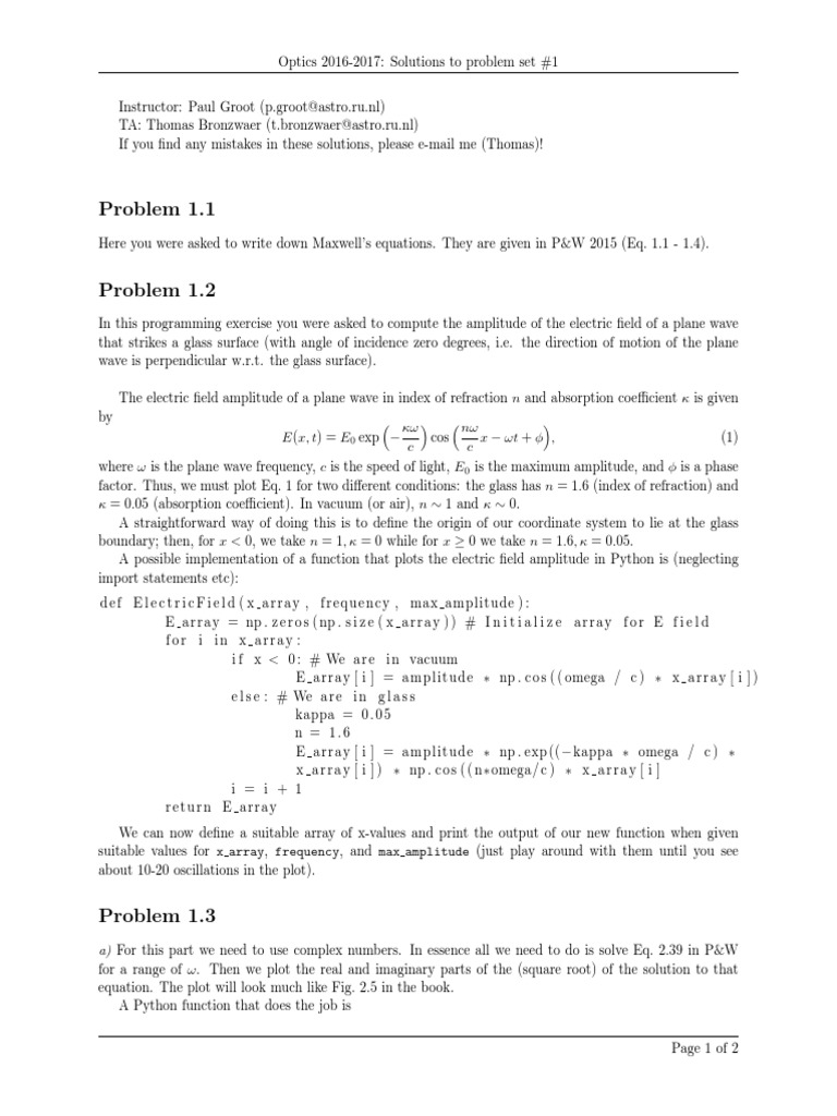 Wc 1 Solutions Download Free Pdf Refractive Index Waves