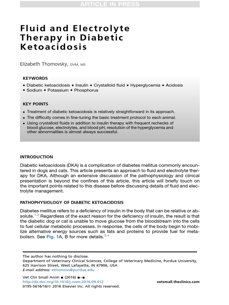 Fluid and Electrolyte Therapy in Diabetic Ketoacidosis | PDF | Kidney ...