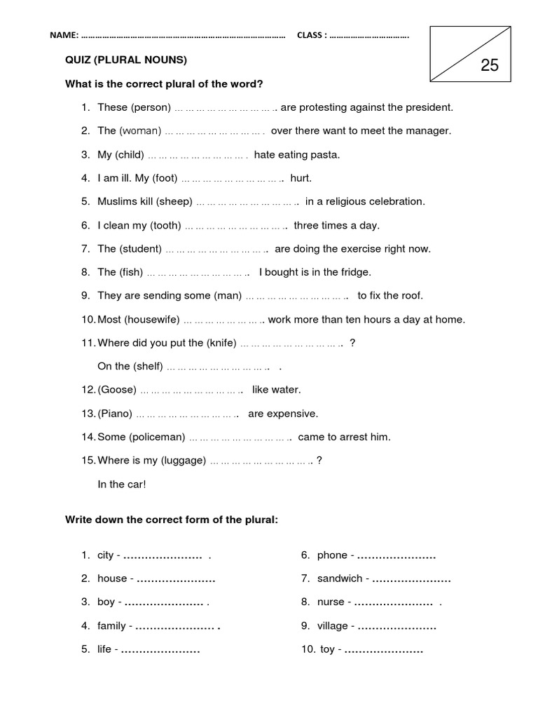 Quiz Plural Nouns