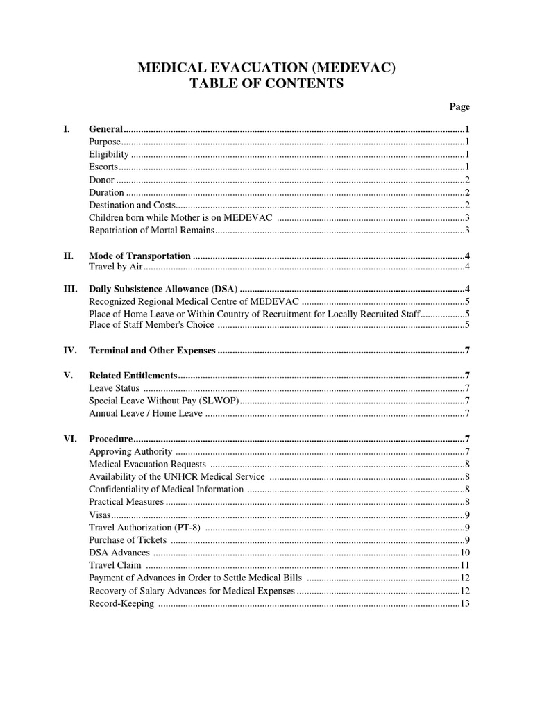 Unhcr Medevac Procedures | PDF | Emergency Evacuation | Health Care