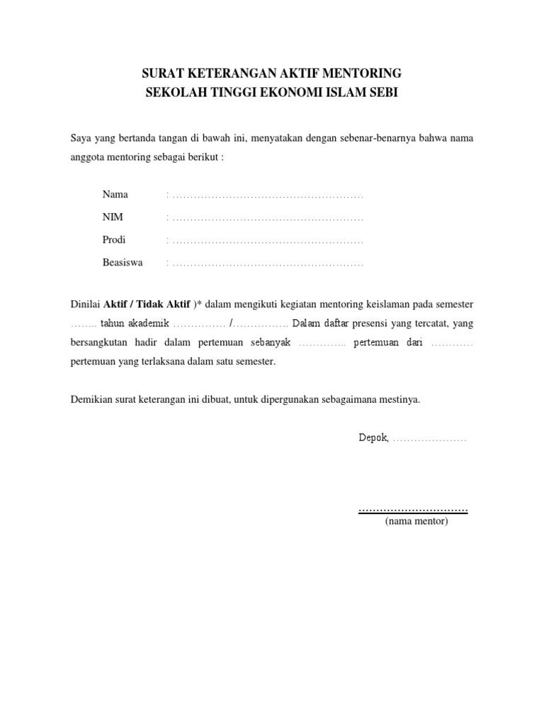 Surat Keterangan Aktif Mentoring | PDF
