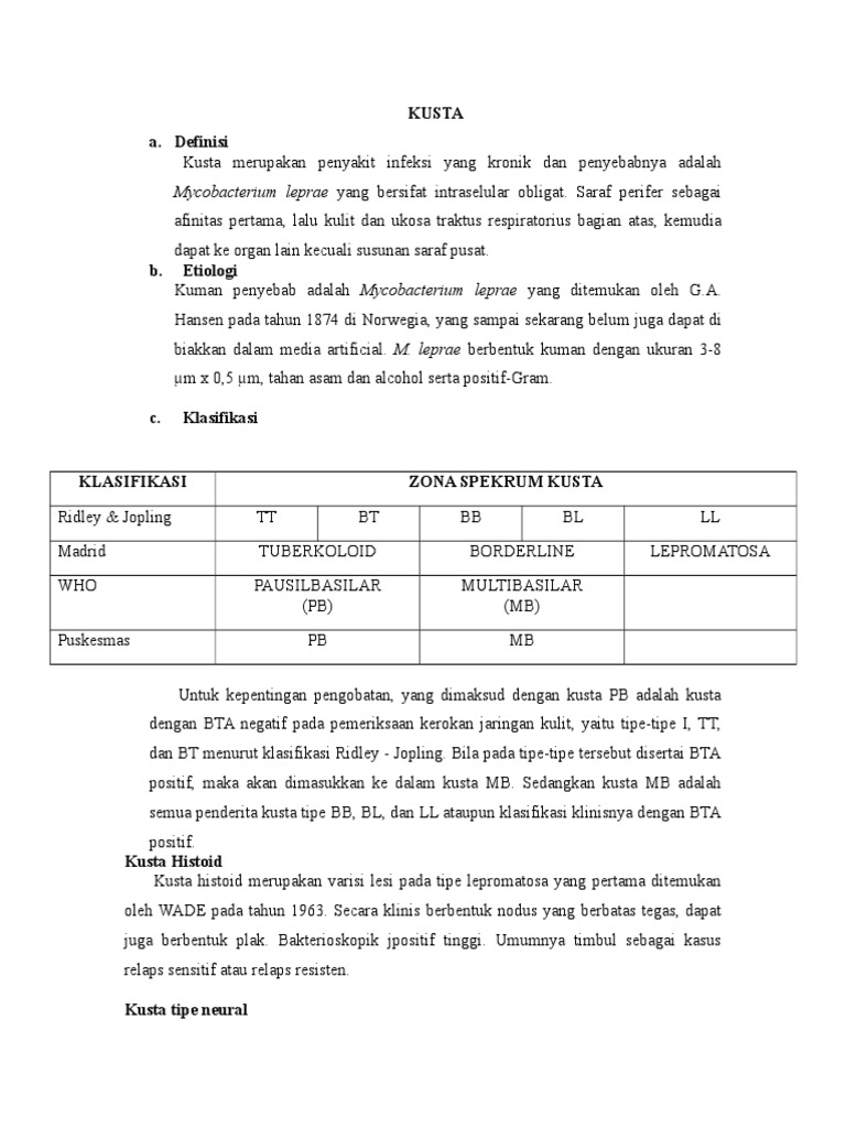 Klasifikasi dan Jenis-Jenis Kusta | PDF