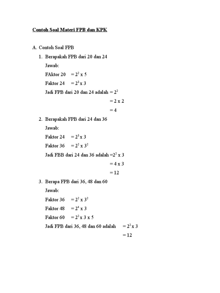 Contoh Soal FPB Dan KPK | PDF