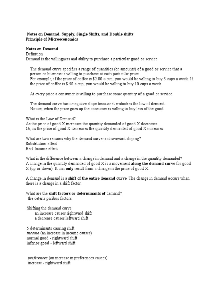 Notes On Demand, Supply, Single Shifts, and Double Shifts Principle of ...