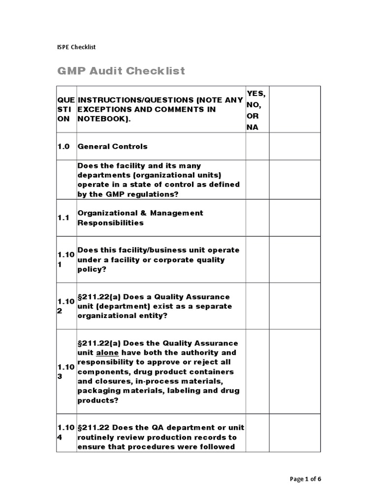 ISPE Checklist | PDF | Quality Assurance | Audit