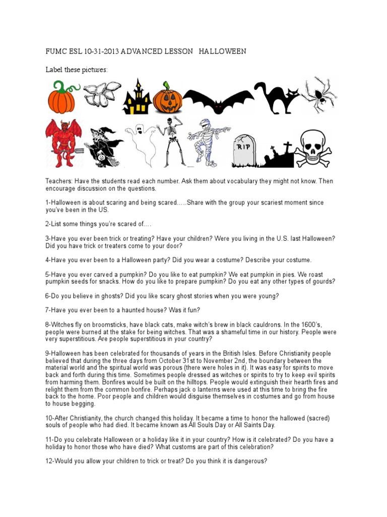 Advanced Halloween Lesson | PDF | Halloween | Trick Or Treating