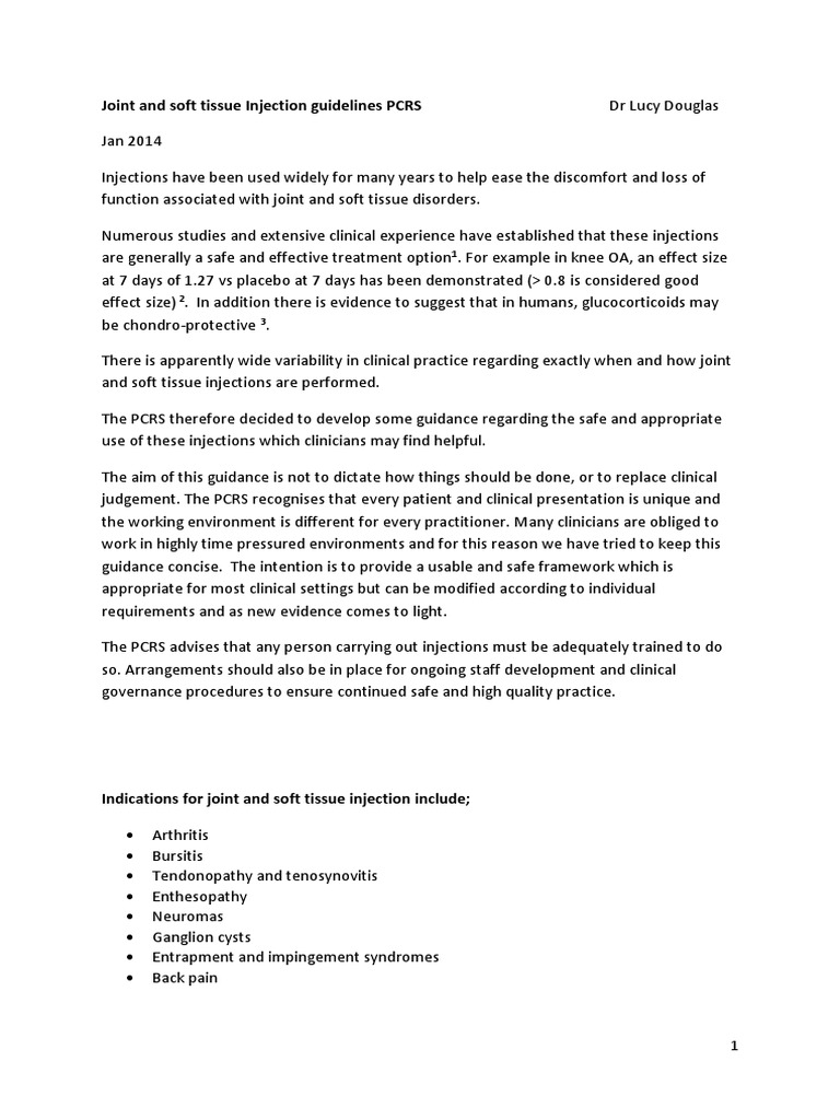 Joint and Soft Tissue Injection Guidelines PCRS | PDF | Osteoarthritis ...