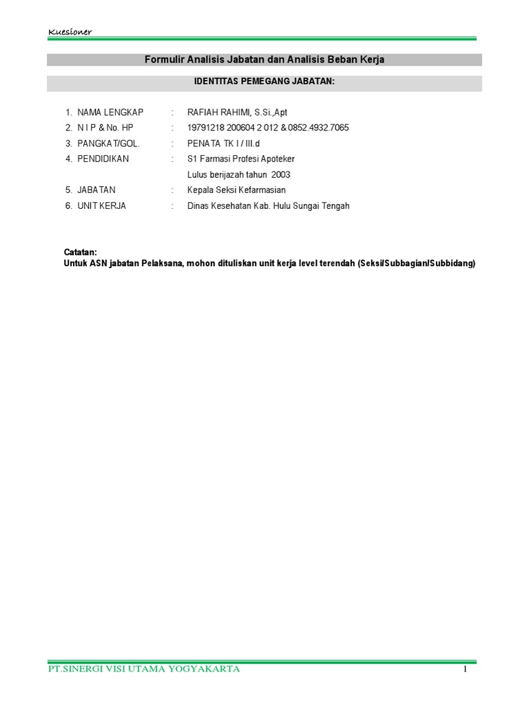 Format Kuesioner Rafiah Rahimi, S.si Apt | PDF | Bisnis