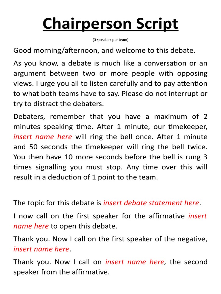 Chairperson Script 3 Speakers | PDF