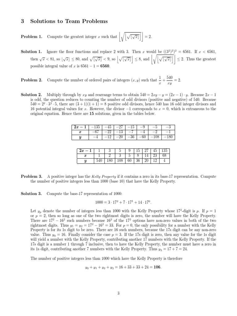 3 Solutions To Team Problems | PDF | Integer | Function (Mathematics)