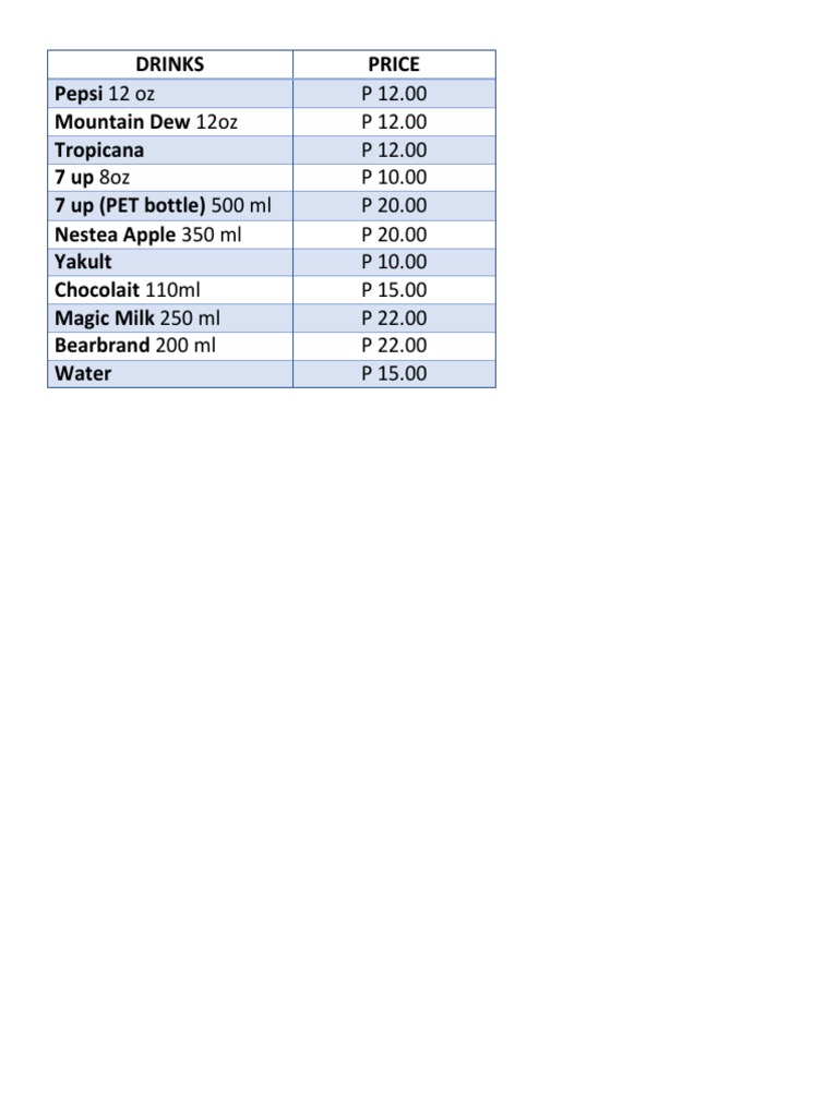Pepsi Product Price List | PDF