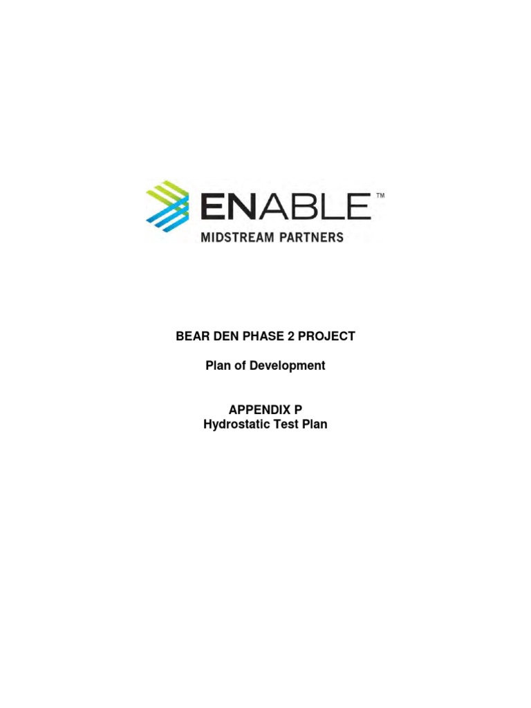 Hydrostatic Test Plan for Bear Den Project | PDF | Pipeline Transport ...