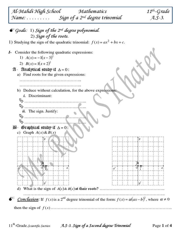 A s-3 Sign of A 2nd Degree Trinomial | PDF | Computational Science ...