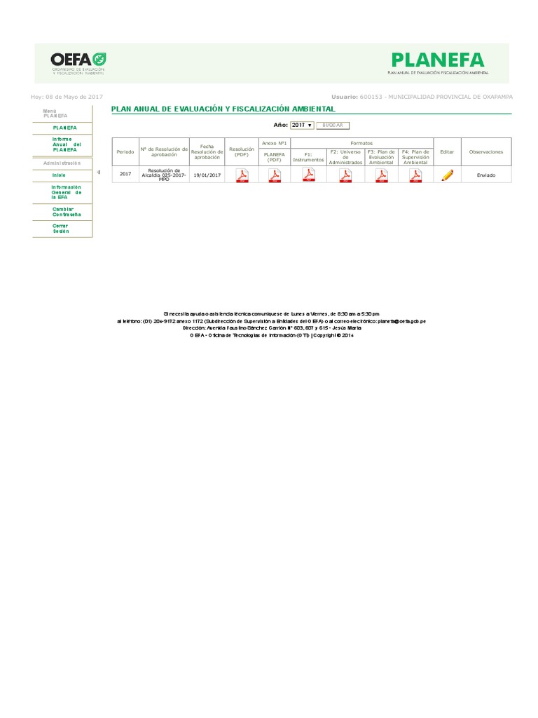 Aplicativo PLANEFA - OEFA | PDF