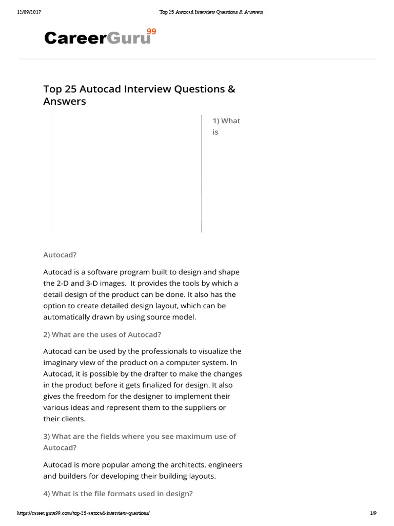 Top 25 Autocad Interview Questions 1& Answers | PDF | Auto Cad | 3 D Computer Graphics