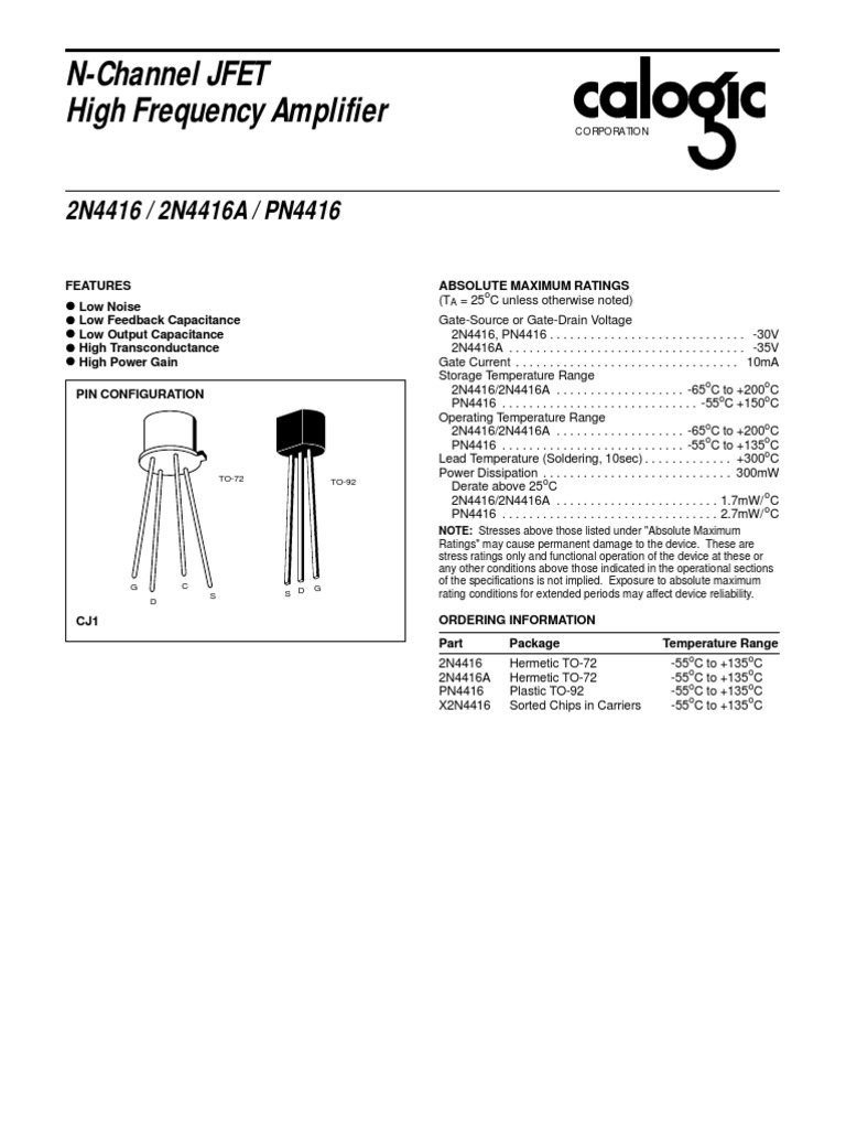 2N4416 JFET Datasheet Overview | PDF | Amplifier | Computer Engineering
