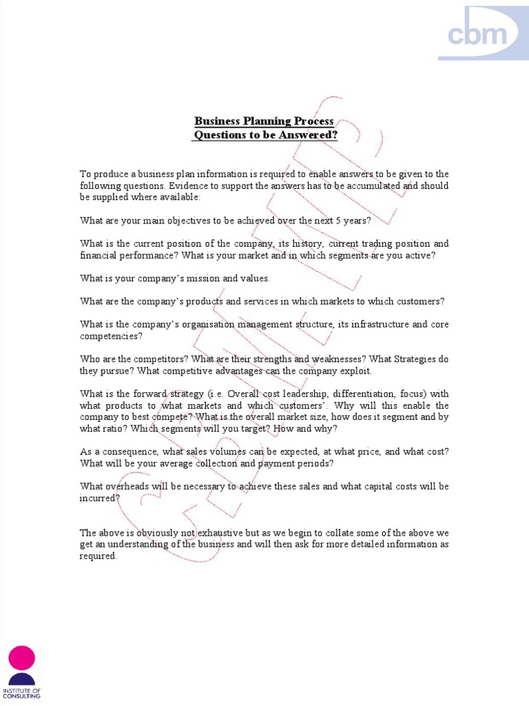 Business Planning Process Questions To Be Answered? | PDF