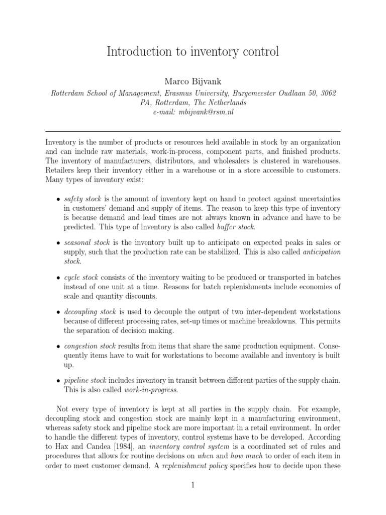 Introduction Inventory Control PDF | PDF | Inventory | Normal Distribution