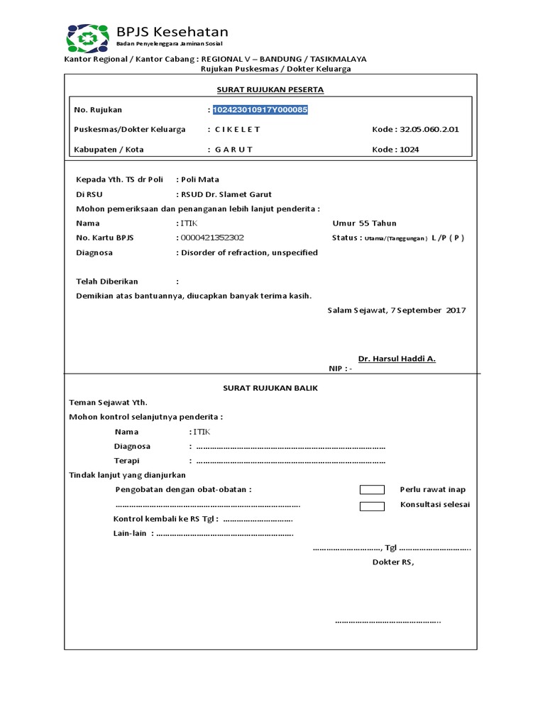 Blangko Rujukan Bpjs A Urgen | PDF