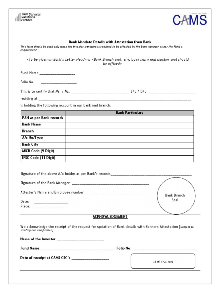 Bank Mandate With Banker Attestation | PDF
