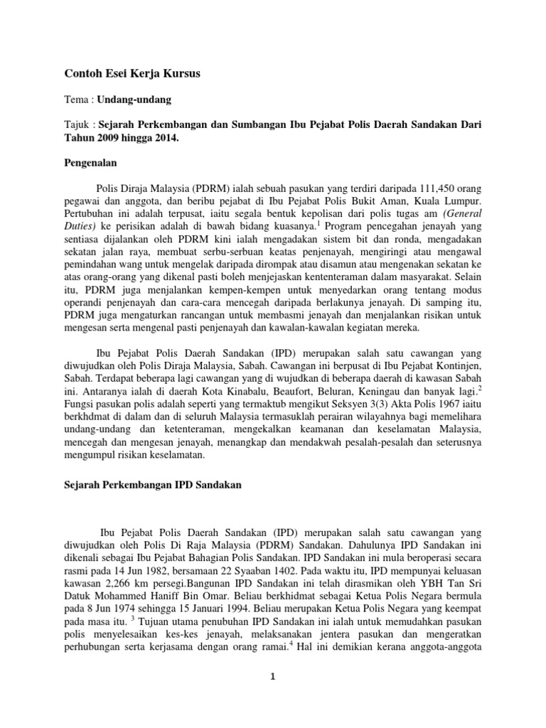 Contoh Esei Kerja Kursus 2017 | PDF
