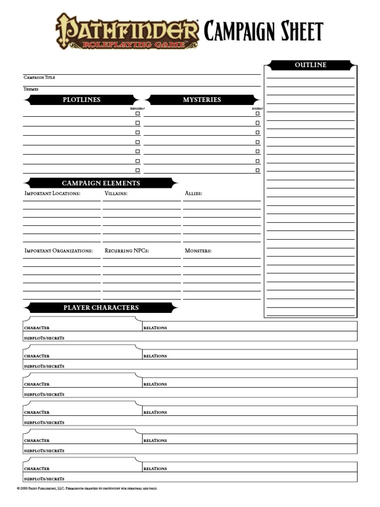 Pathfinder Campaign Worksheets PDF | PDF | Dice | Leisure Activities