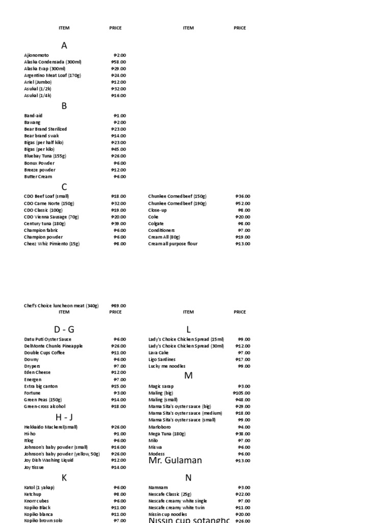 Store List | PDF | Food And Drink | Food And Drink Preparation