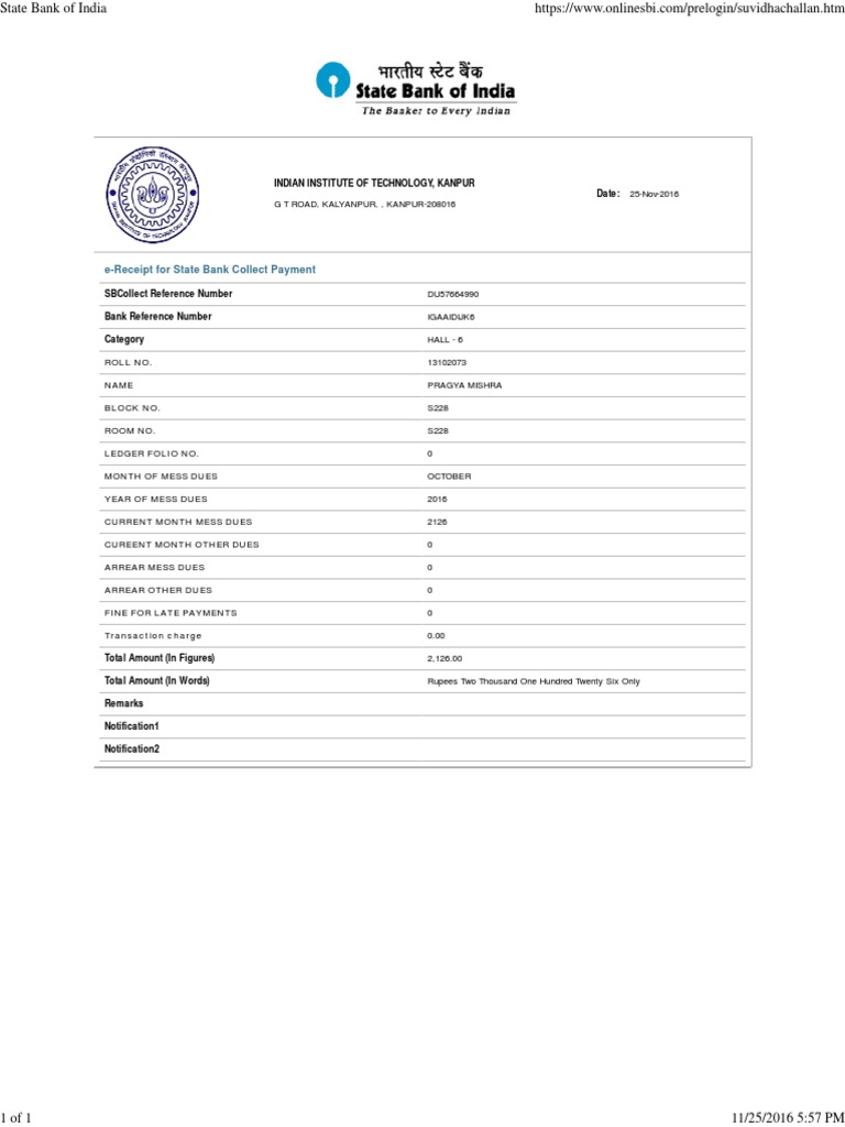 Mess Dues Receipt for Pragya Mishra | PDF