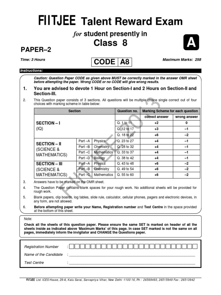 Fiitjee Ftre 2013-Paper 2 Class 8 | PDF | Nucleic Acids | Dna