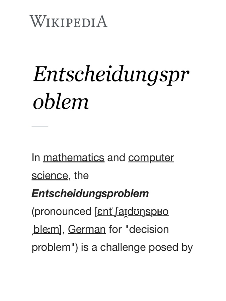 Entscheidungsproblem - Wikipedia | PDF | Computability Theory ...
