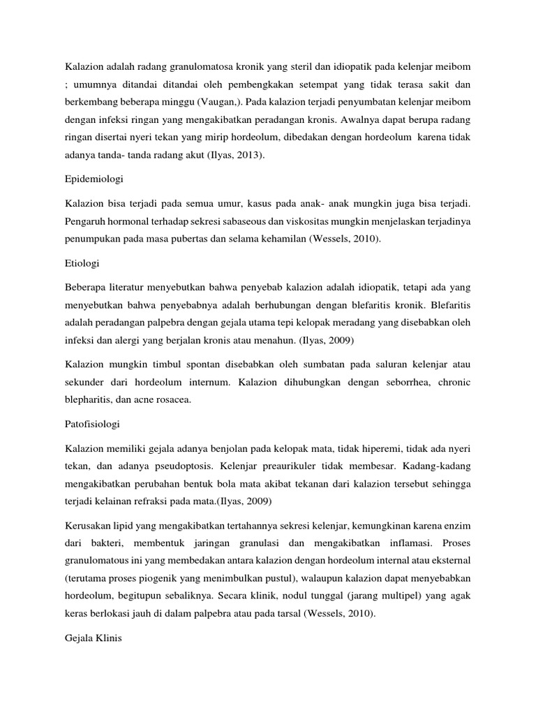 Kalazion: Penyebab, Gejala, dan Diagnosis | PDF