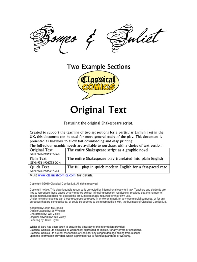 Original Text: Two Example Sections | PDF | Characters In Romeo And ...