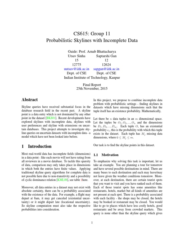 Skyline Queries Project Report | PDF | Dimension | Ratio