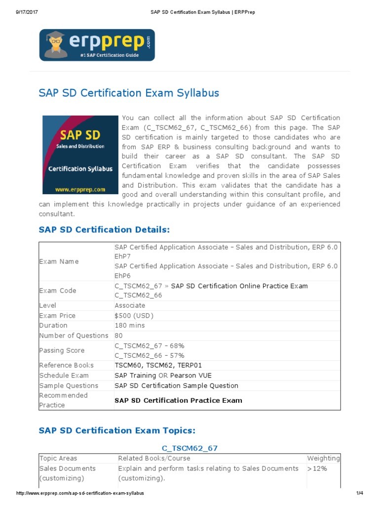 Sap Sd Certification Exam Syllabus Erpprep Pdf Professional