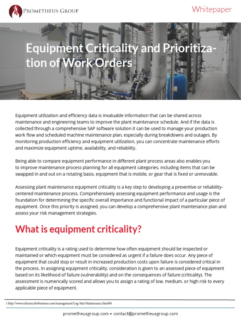 Equipment Criticality White Paper | PDF | Risk | Reliability Engineering