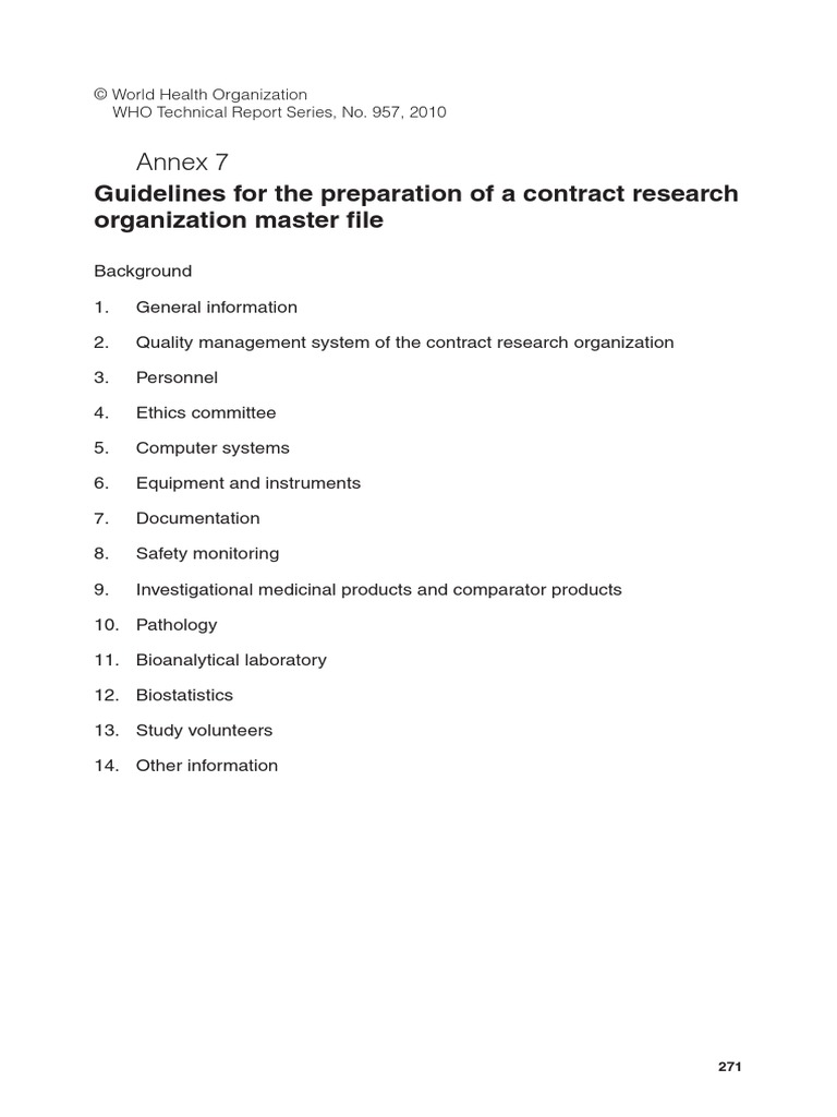 Annex 7: Guidelines For The Preparation of A Contract Research ...