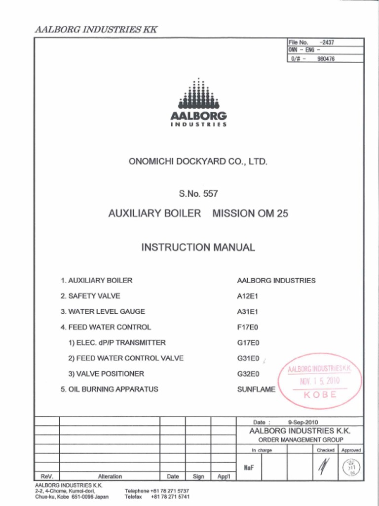 Auxiliary Boiler Aalborg MISSION OM 25 Instruction Manual | PDF | Valve ...