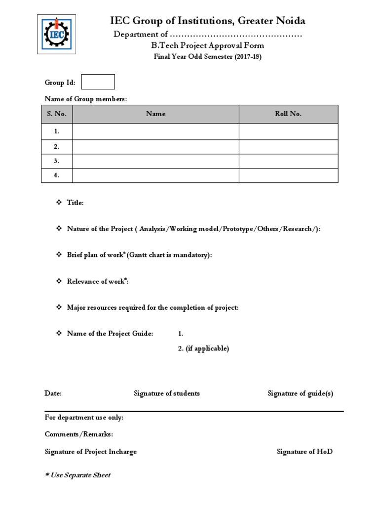 B.tech Project Approval Form | PDF | Art
