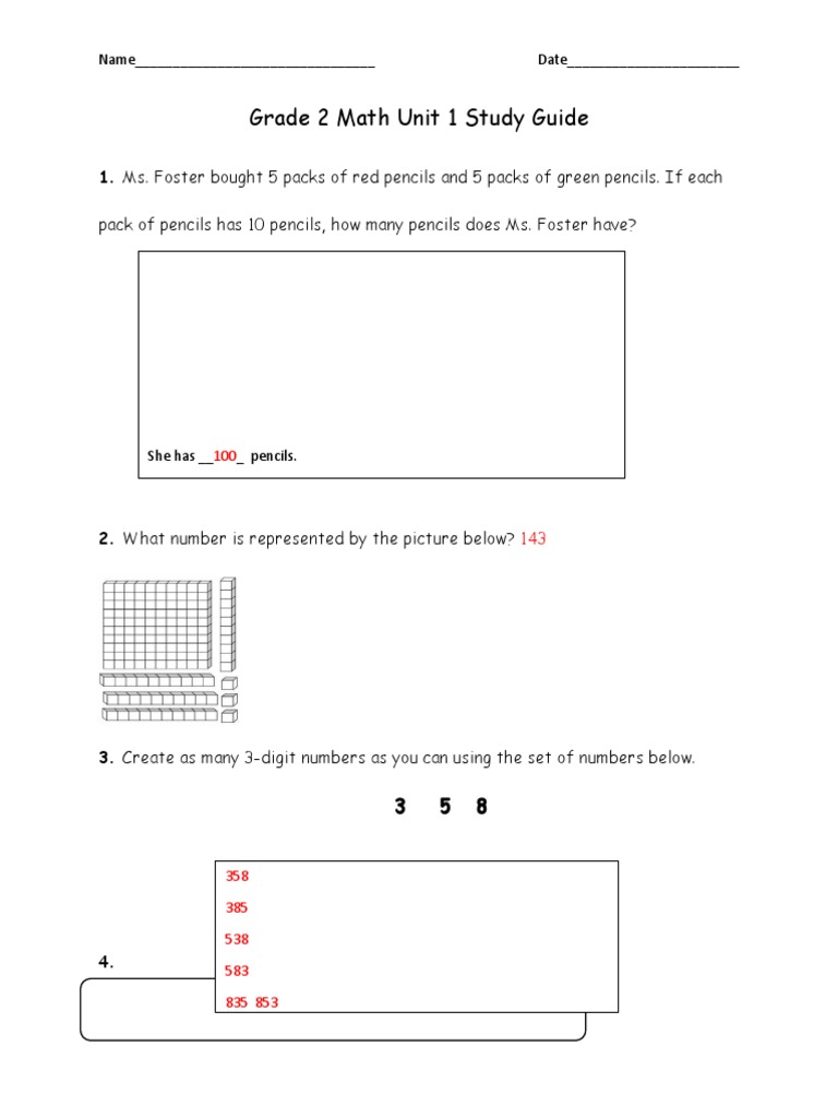 Math Test Unit 1 Study Guide Answer Key | PDF | Teaching Mathematics ...