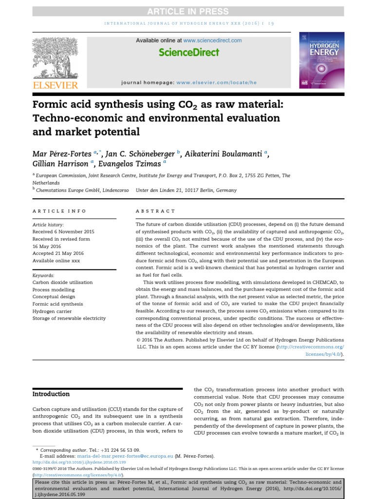 Formic Acid Synthesis Using CO2 As Raw Material PDF | PDF | Carbon Dioxide | Fuel Cell